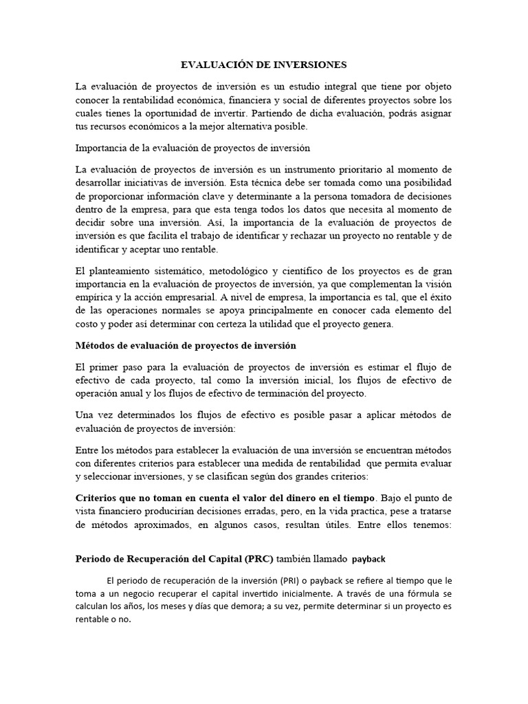 Guia EVALUACIÓN de Inversiones | PDF | Valor presente neto | Evaluación