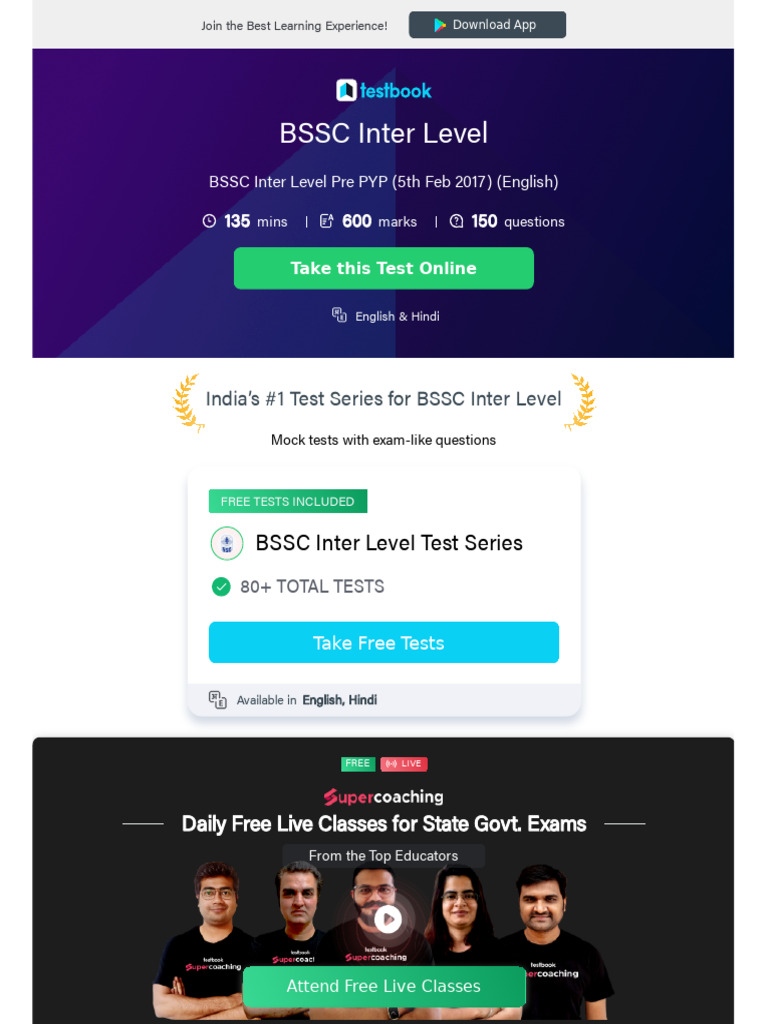 BSSC Inter Level Pre PYP (5th Feb 2017) (English) | PDF | Blood | Light