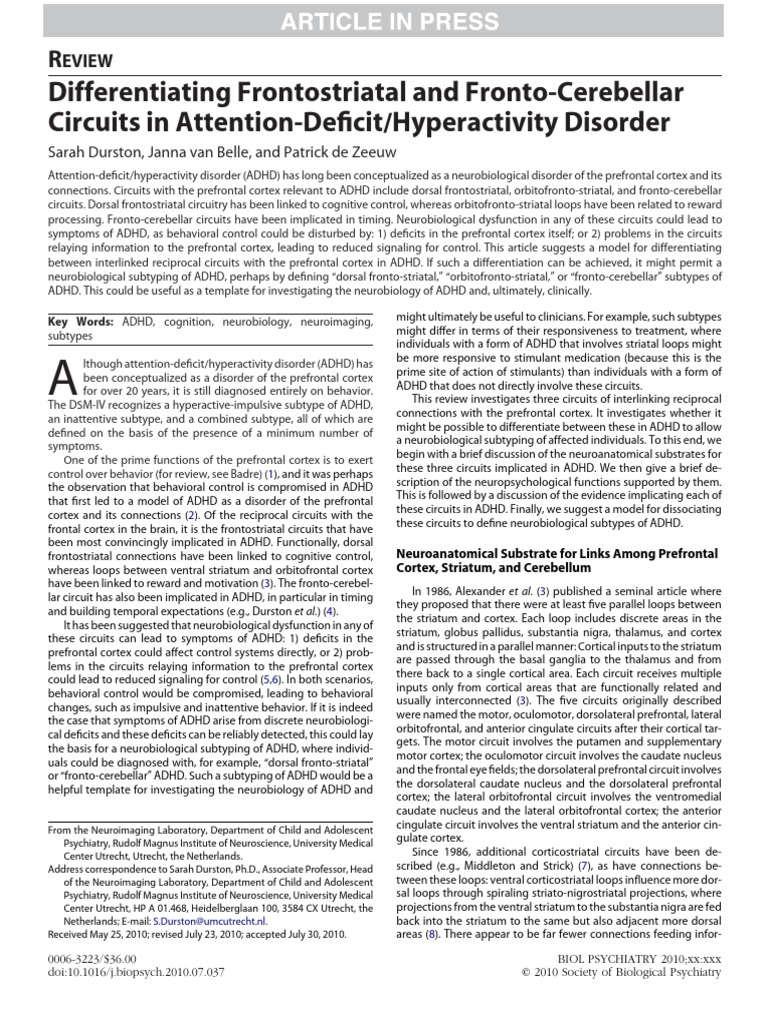 Differentiating Frontostriatal and Fronto-Cerebellar (Leer) | PDF ...