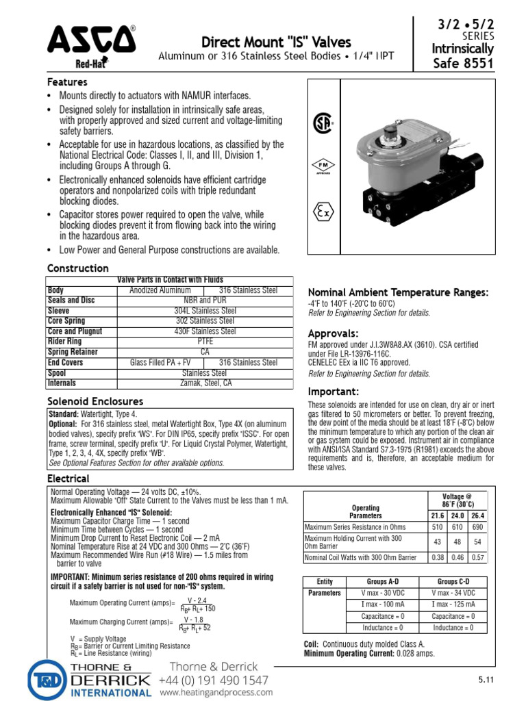 ASCO JPIS 8551 Intrinsic Safety ATEX Solenoid Valve | PDF