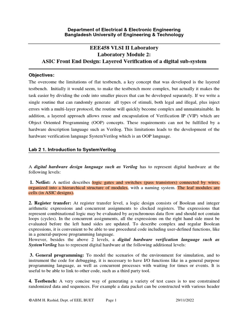 SystemVerilog for VLSI Verification | PDF
