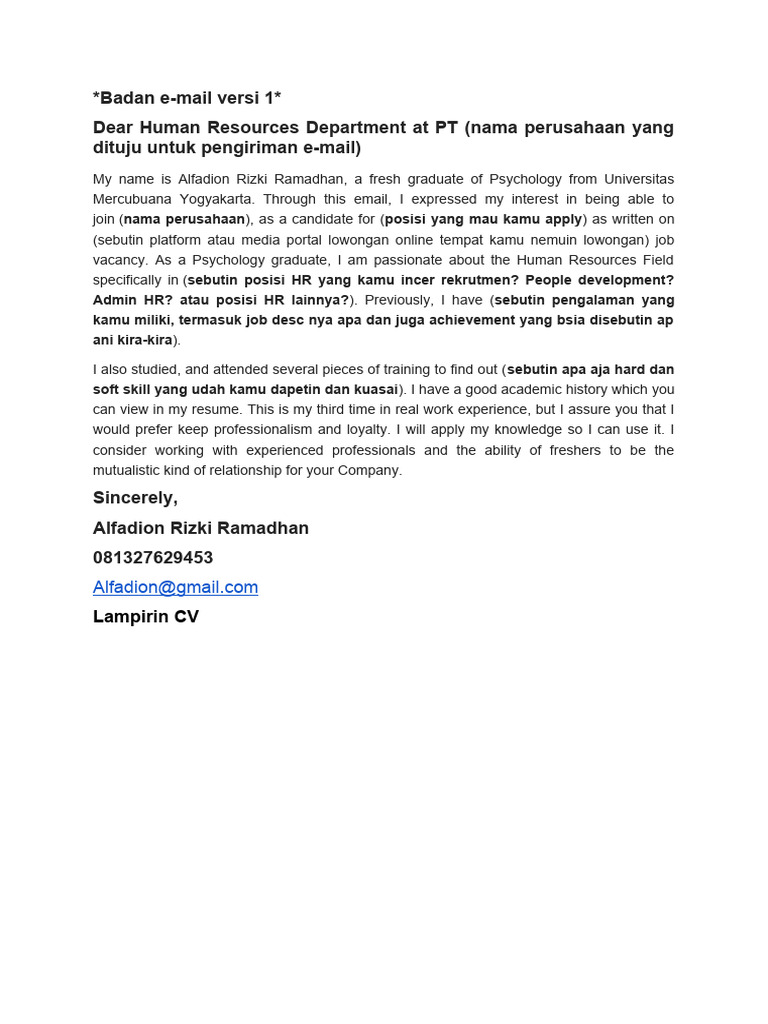 Contoh Format Cover Letter Dan Pitching | PDF | Human Resources | Human Resource Management