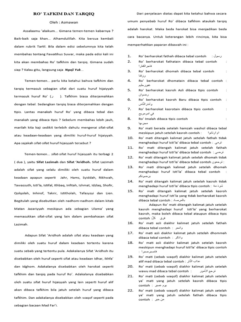 Tafkhim Dan Tarqiq Huruf Ro' | PDF | Fiksi Umum