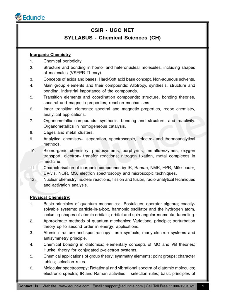 CSIR - UGC NET Chemical Sciences (CH) Syllabus | PDF | Chemical ...