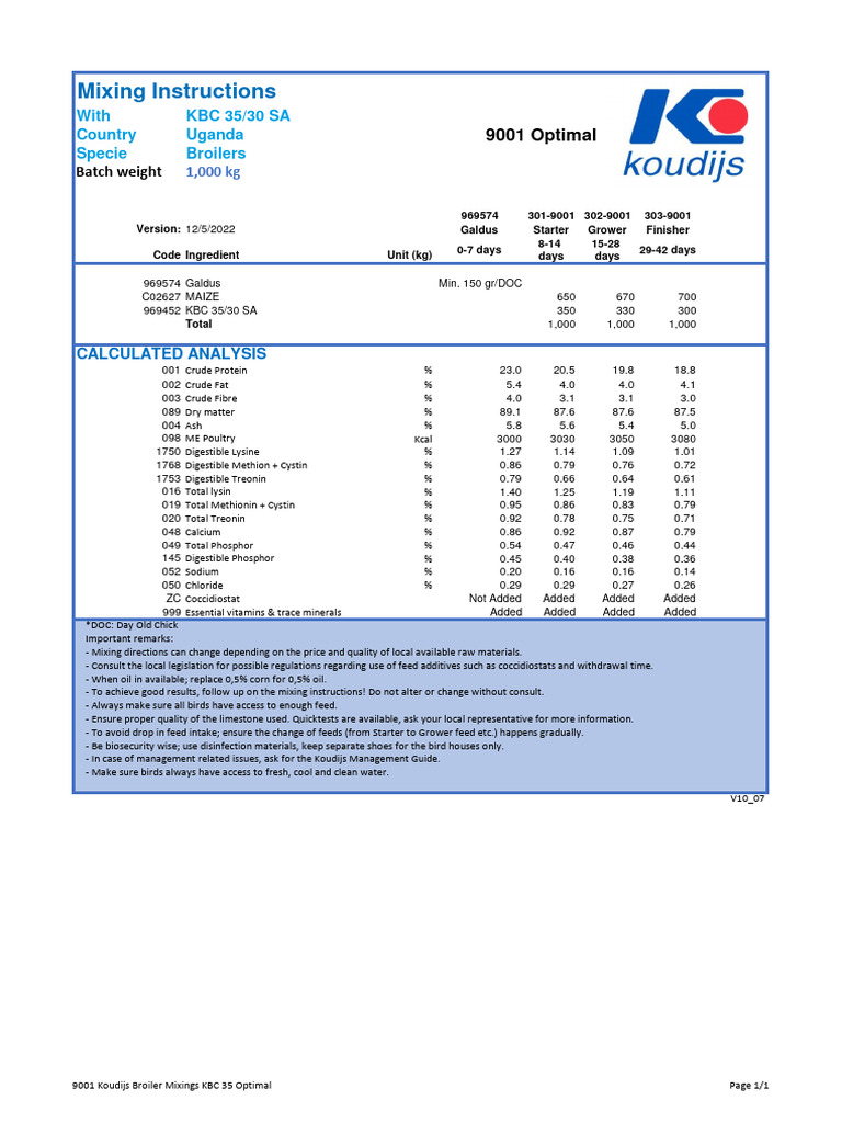 9001 Koudijs Broiler Mixings KBC 35 Optimal | PDF