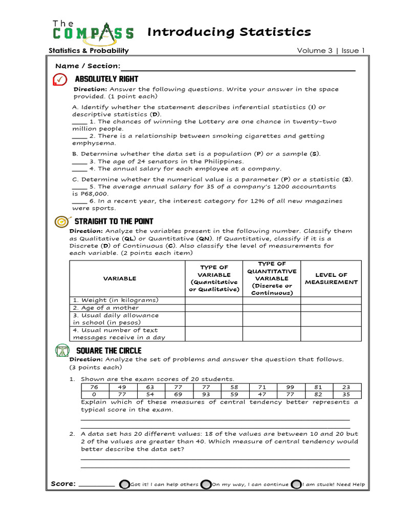 TCW 1 - Introducing Statistics | PDF | Statistics | Level Of Measurement