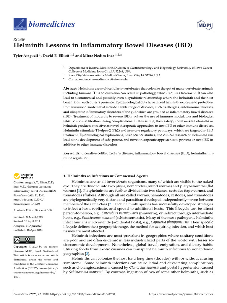 Helminth Lessons in Inflammatory Bowel Diseases (IBD) | PDF | Inflammatory Bowel Disease | T ...