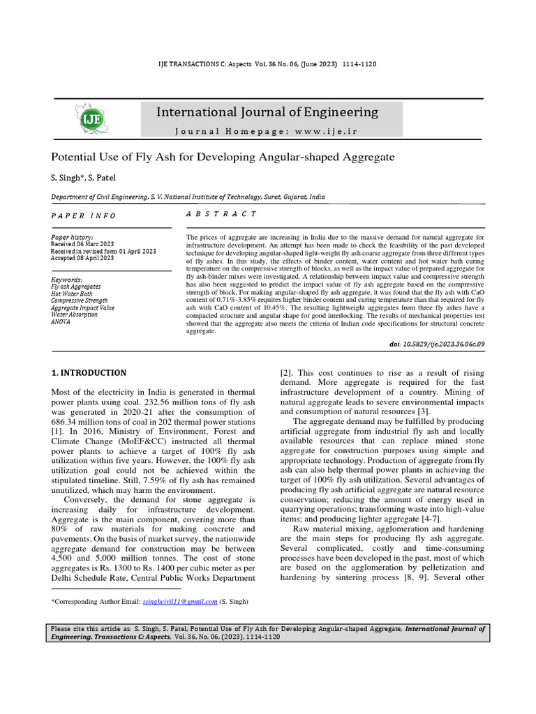 Fly Ash for Angular-shaped Aggregate | PDF | Technology & Engineering