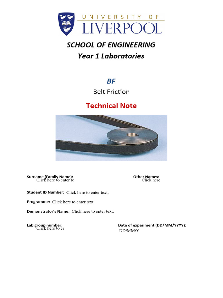 Belt Friction Lab Technical Note Guide | PDF
