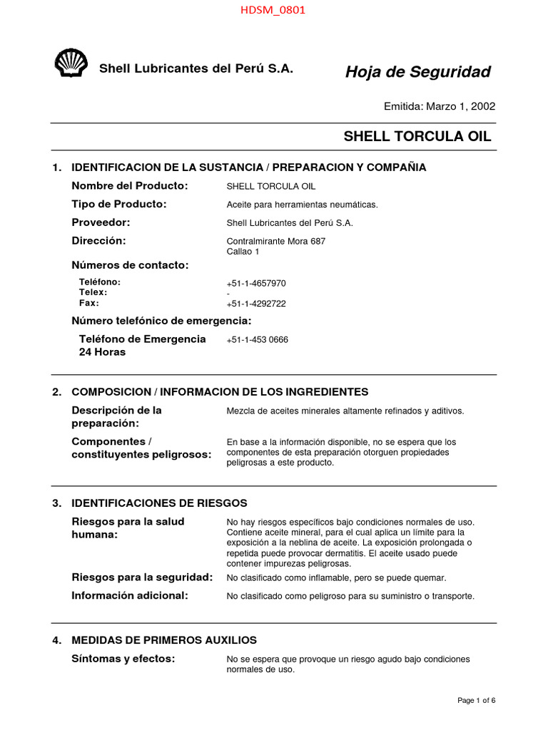 Shell-Torcula Oil | PDF
