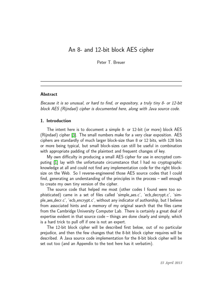 An 8 and 12 Bit Block AES Cipher | Download Free PDF | Free Software ...