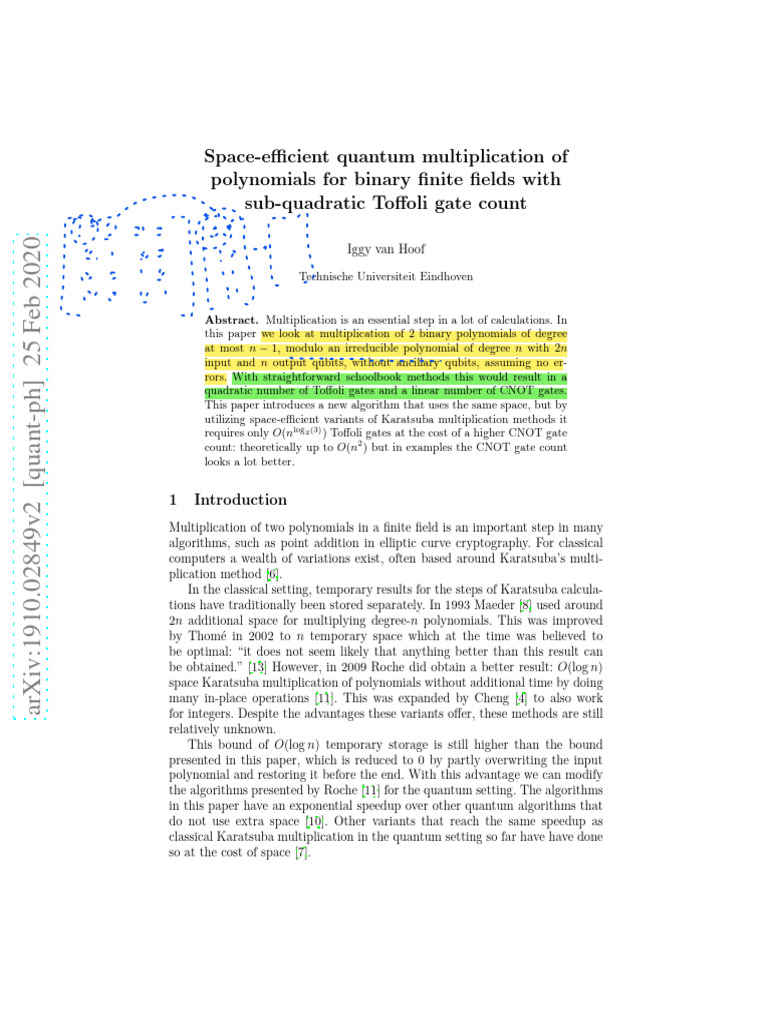 Space-Efficient Quantum Multiplication of | PDF Space-Efficient Quantum Multiplication of | PDF