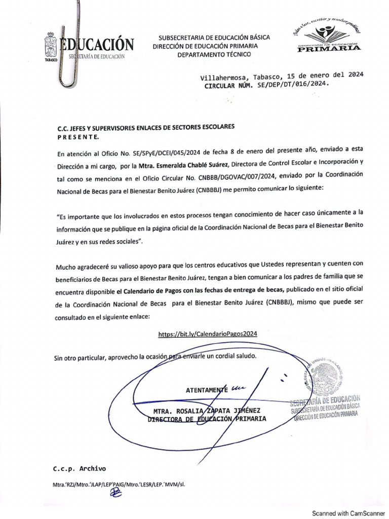 Circular 016 Control Escolar | PDF