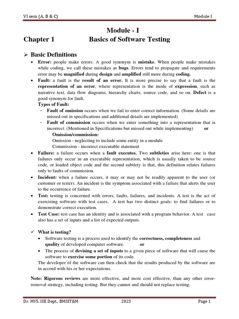 ST Notes Module 1 2023 | PDF | Software Testing | Computer Program