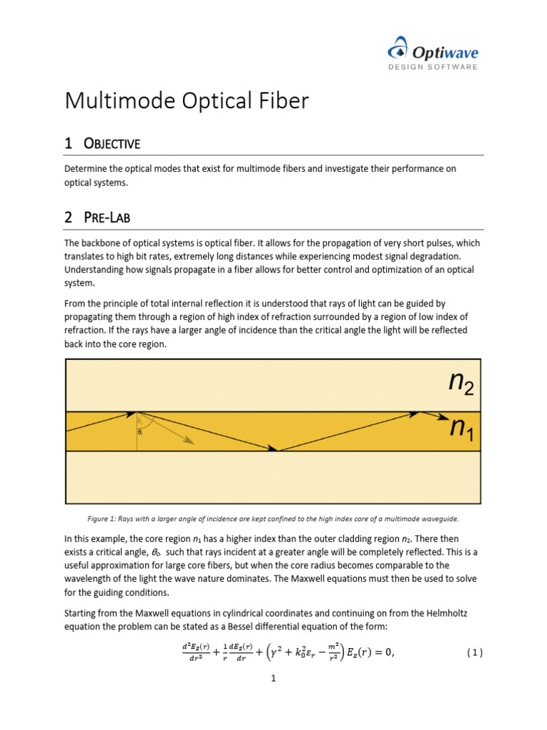 Lab 4 Multi Mode Optical Fiber Questions Download Free Pdf Optical Fiber Dispersion Optics