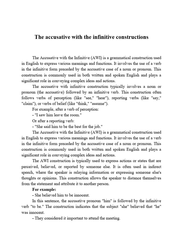 Understanding Accusative with Infinitive | PDF