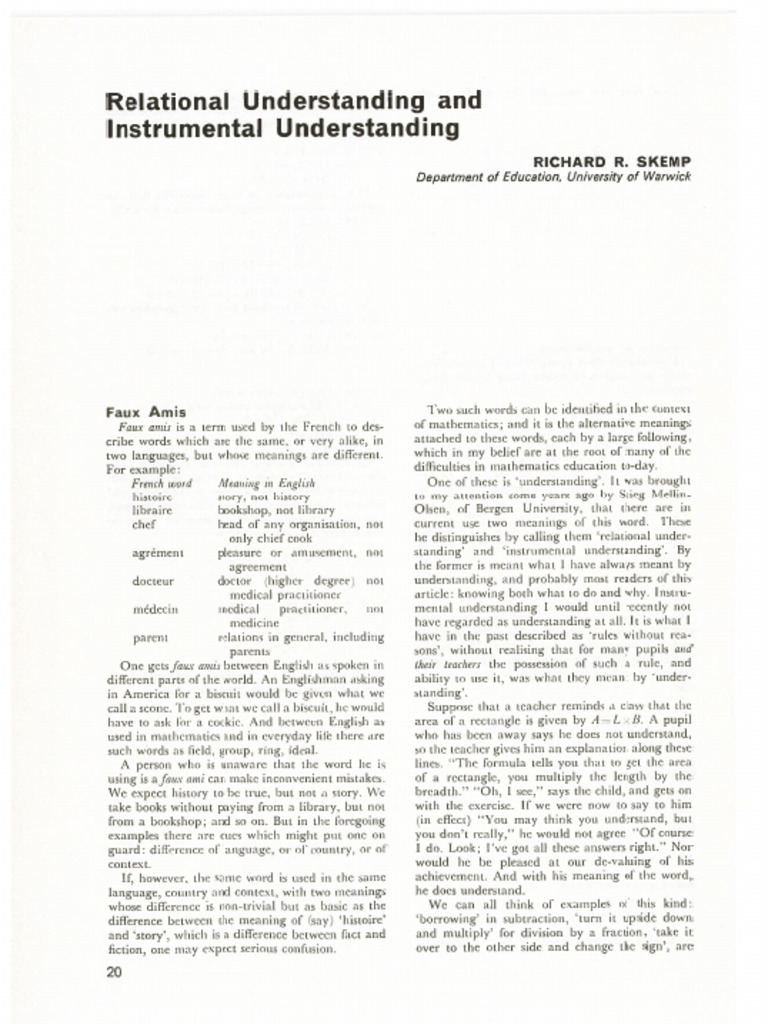 Richard - Skemp Instrumental and Relational | PDF