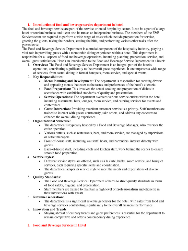 Hotel F&B Service Overview | PDF | Waiting Staff | Restaurants