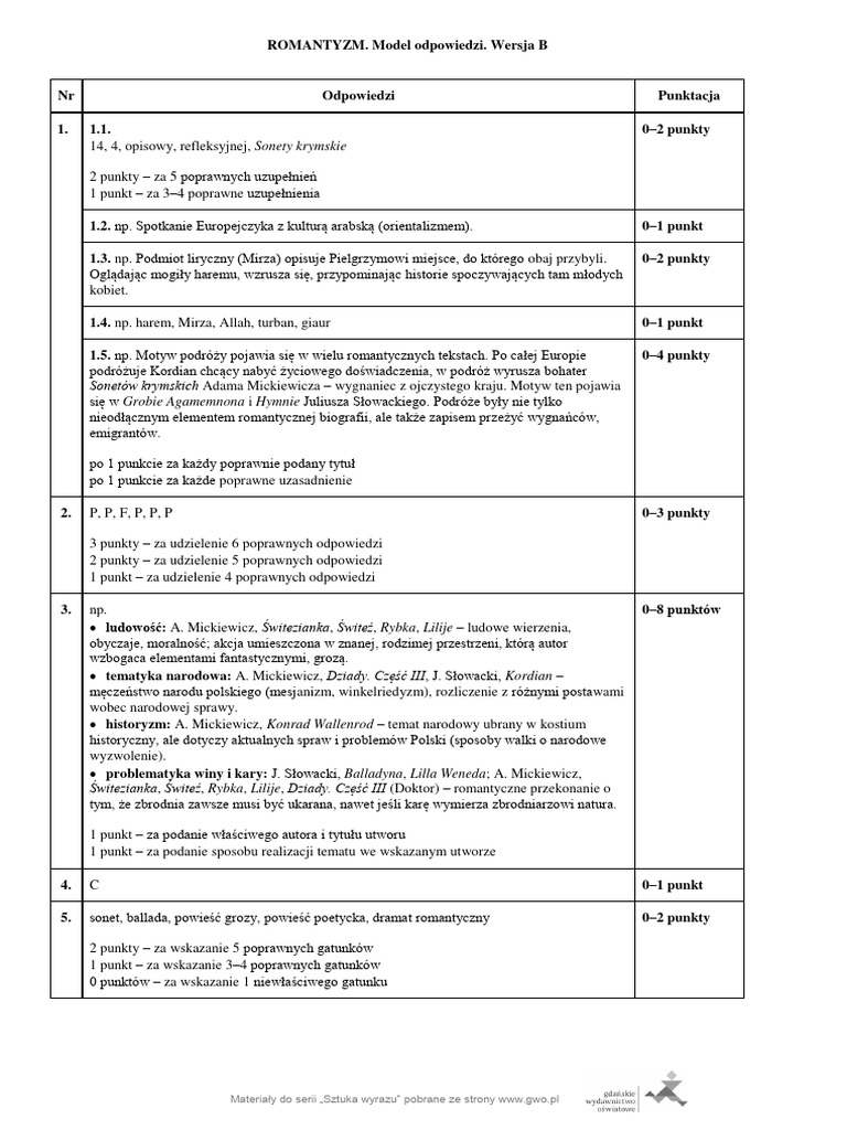 Klucz Romantyzm Grupa B | PDF