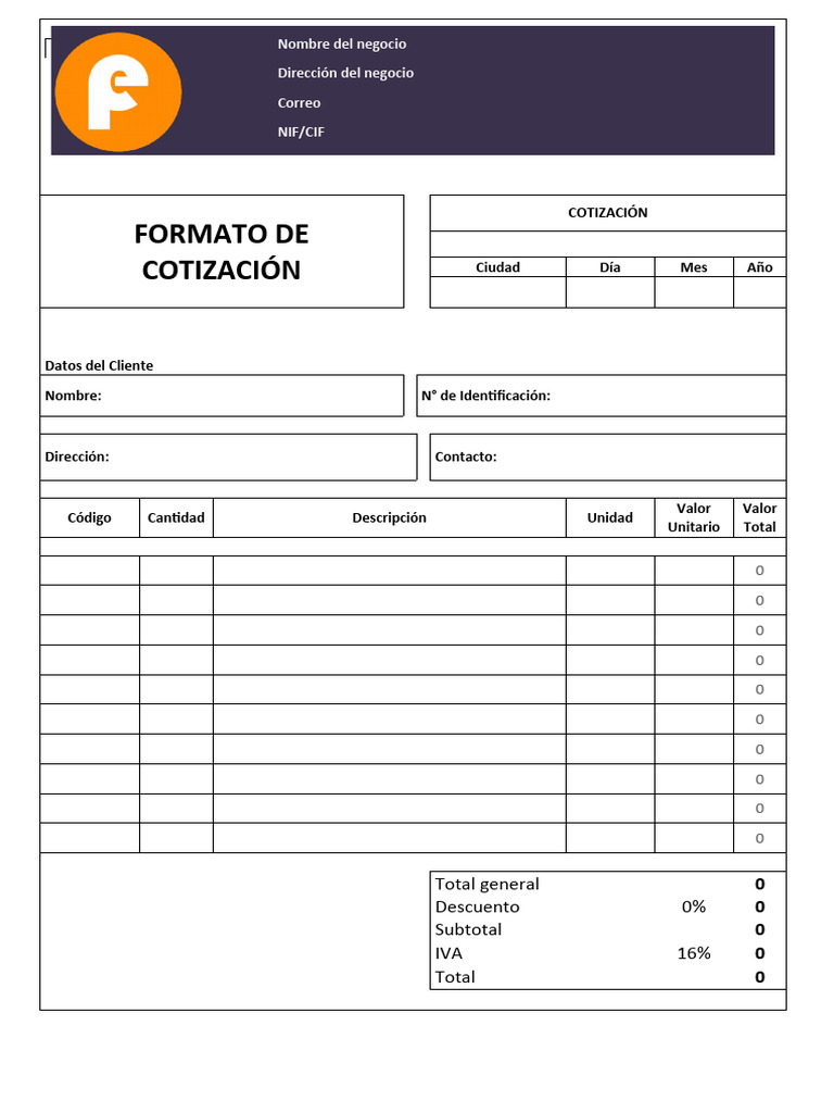 Formato de Cotizacion en Word | PDF