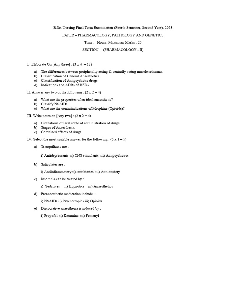 Pharma Q. Paper B.SC Nursing FinalTerm | PDF | Self-Improvement | Wellness