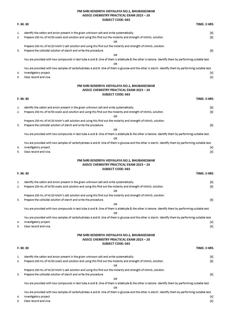 Aissce Chemistry Practical Question 2023-24 | PDF | Salt (Chemistry ...