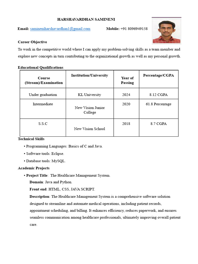 Harshavardhan Resume | PDF