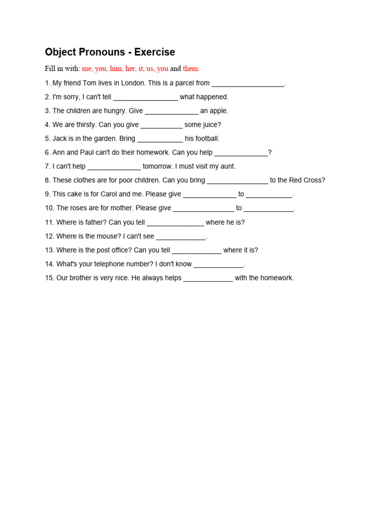 Object Pronouns Exercises | PDF
