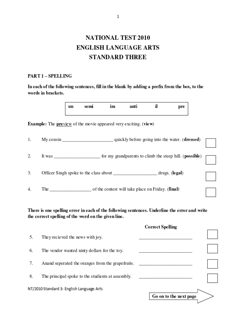 English Language Arts Test 2010 | PDF | Punctuation | Part Of Speech