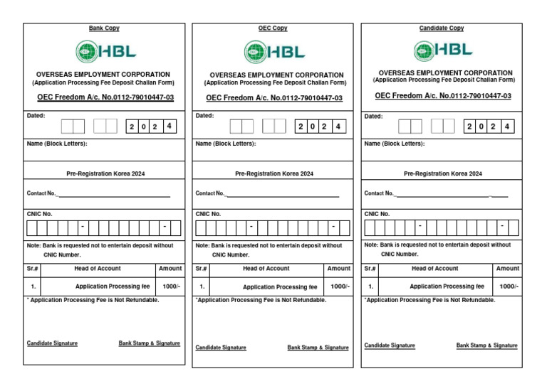 OEC Korea 2024 Challan Form | PDF | Finance & Money Management