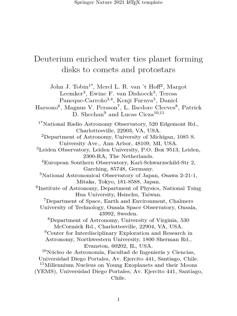 Tobin Et Al 2021 Deuterium Formado Antes Do Sol Pdf Cosmic Dust