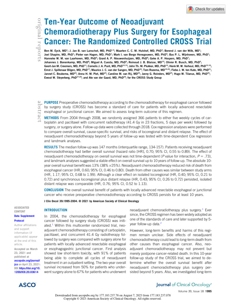 10 Anos Cross Trial Jco2021 | Download Free PDF | Esophageal Cancer ...