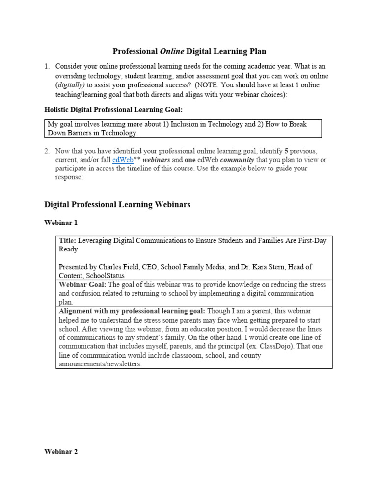 Bell Jamesha Professional Online Digital Learning Plan | PDF ...