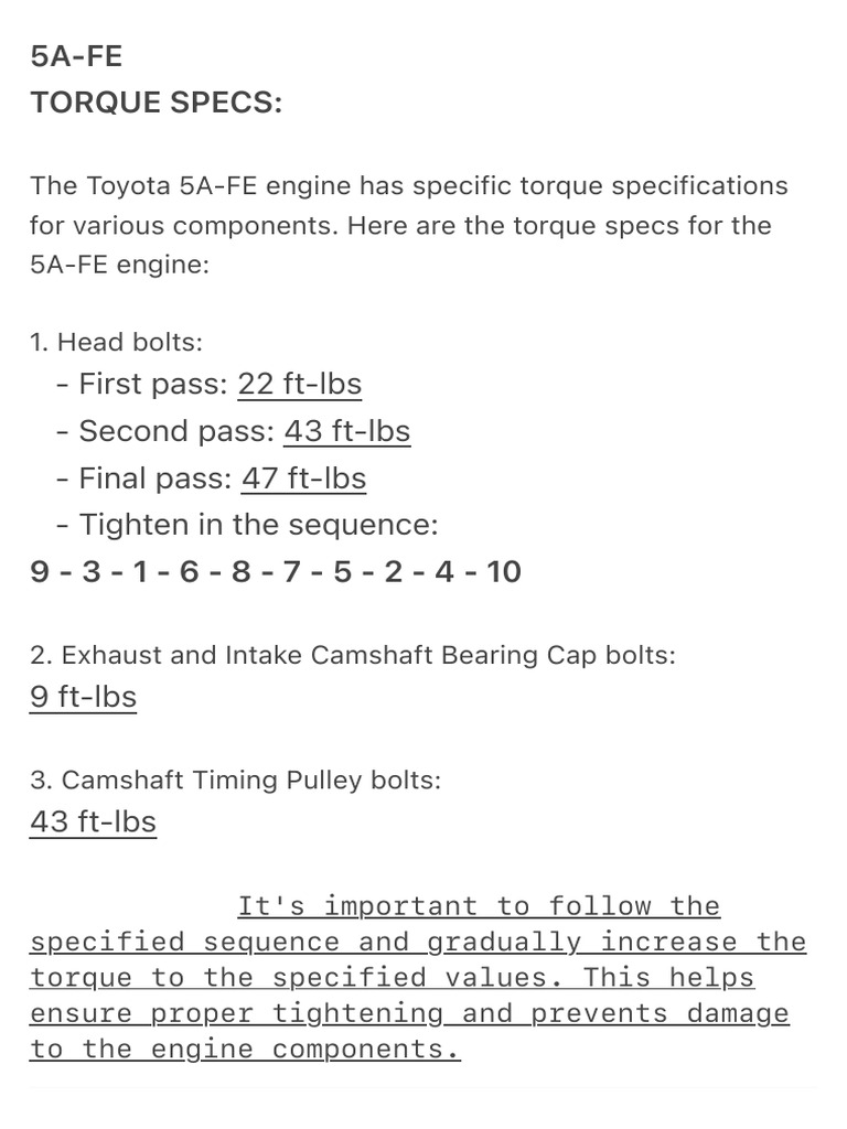 5A-FE Engine Torque Specifications | PDF | Home & Garden