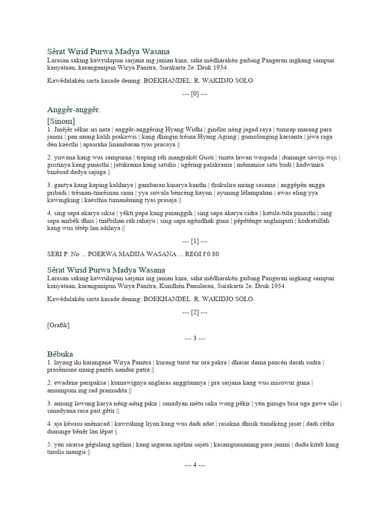 Sêrat Wirid Purwa Madya Wasana | PDF