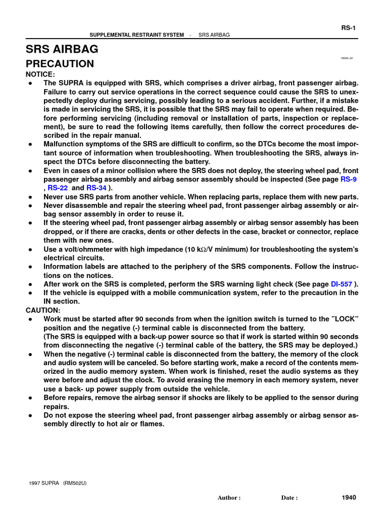 Safety & Restraint (SRS) | PDF | Airbag | Electrical Connector
