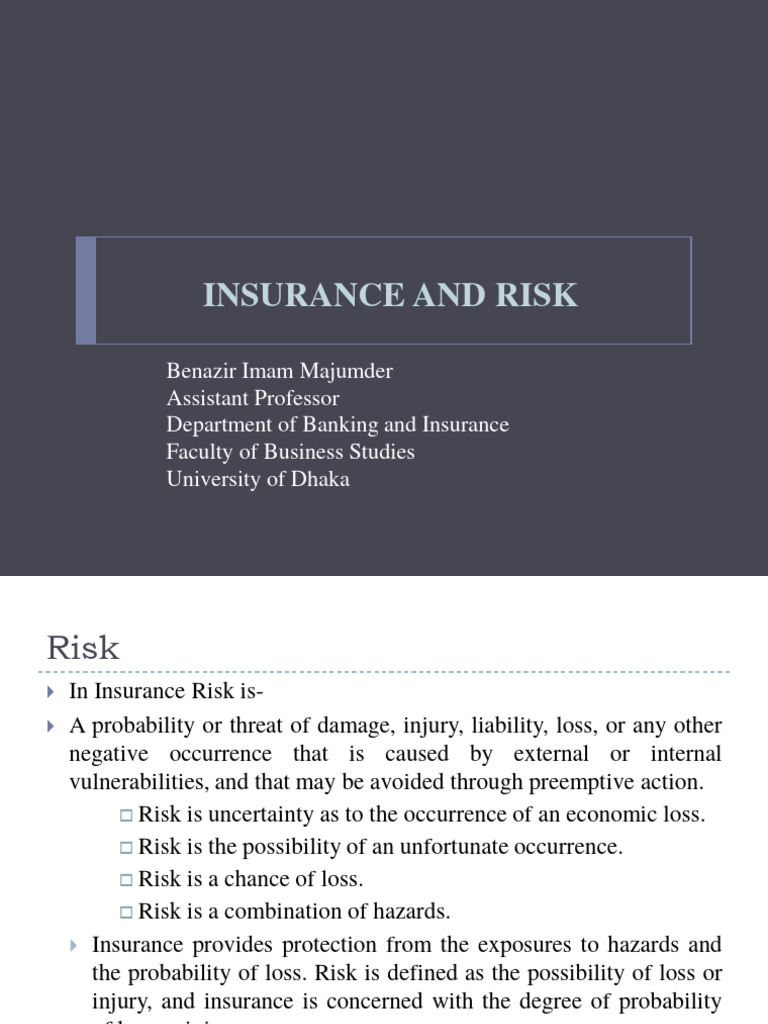 Lecture 1 Insurance Risk | PDF | Insurance | Risk