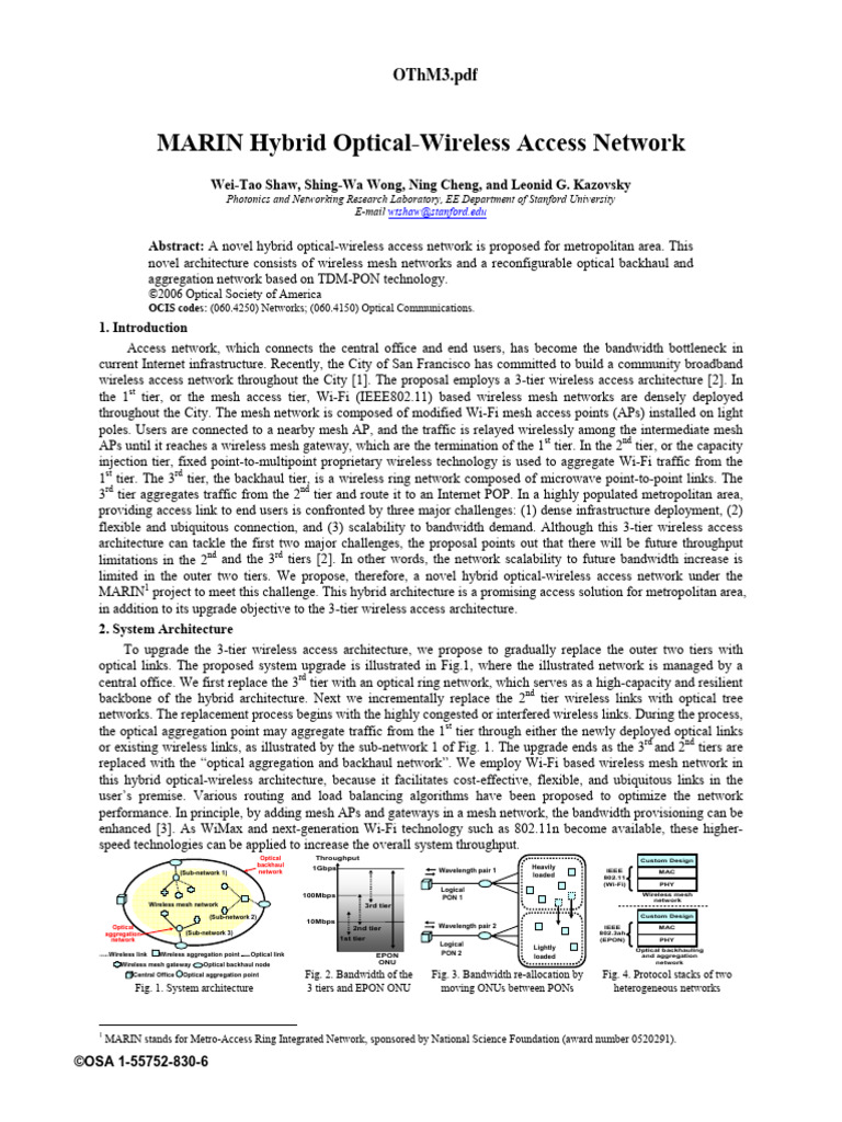 MARIN Hybrid Optical-Wireless Access Network | PDF | Computer Network | Wireless