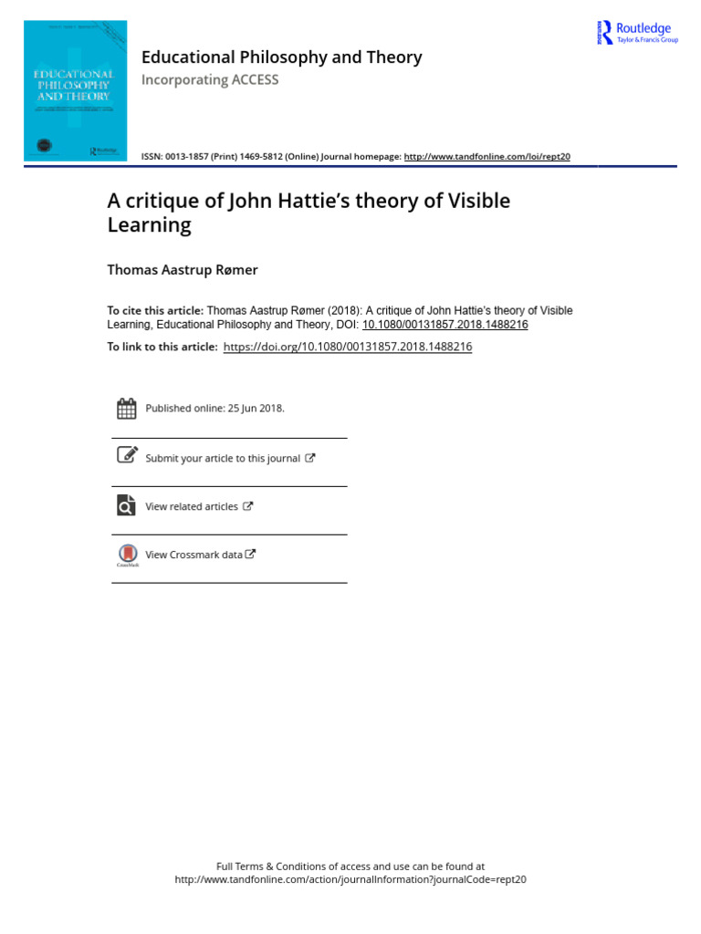 A Critique of John Hattie's Theory of Visible Learning | PDF
