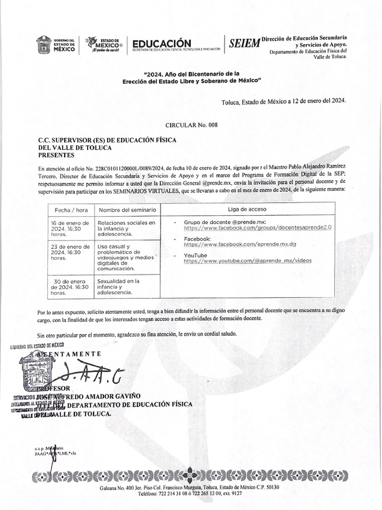 Circular 08 Seminarios Virtuales | PDF