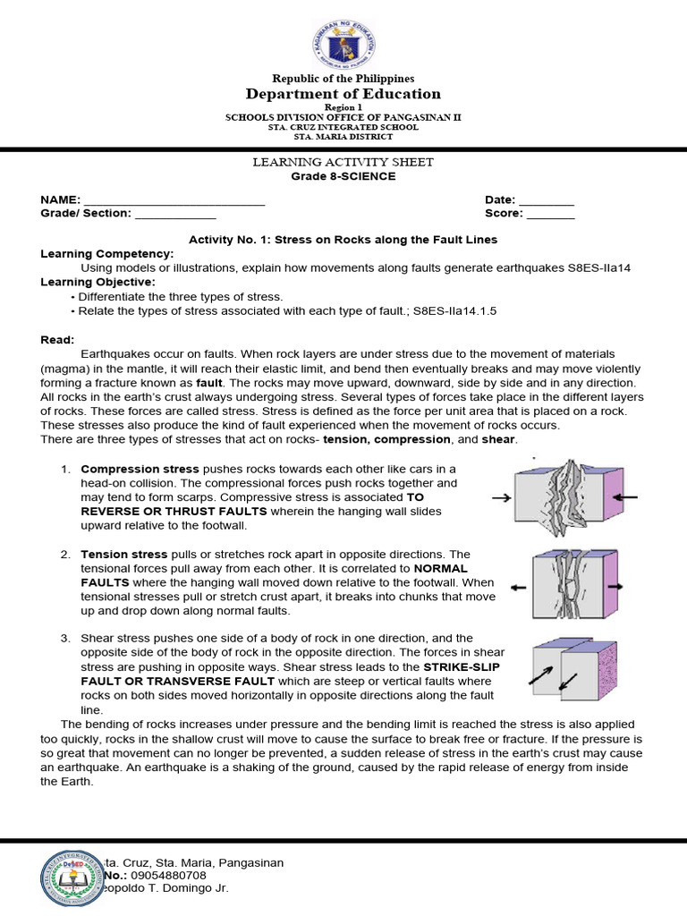 Grade-8 Fault and Earthquakes | PDF
