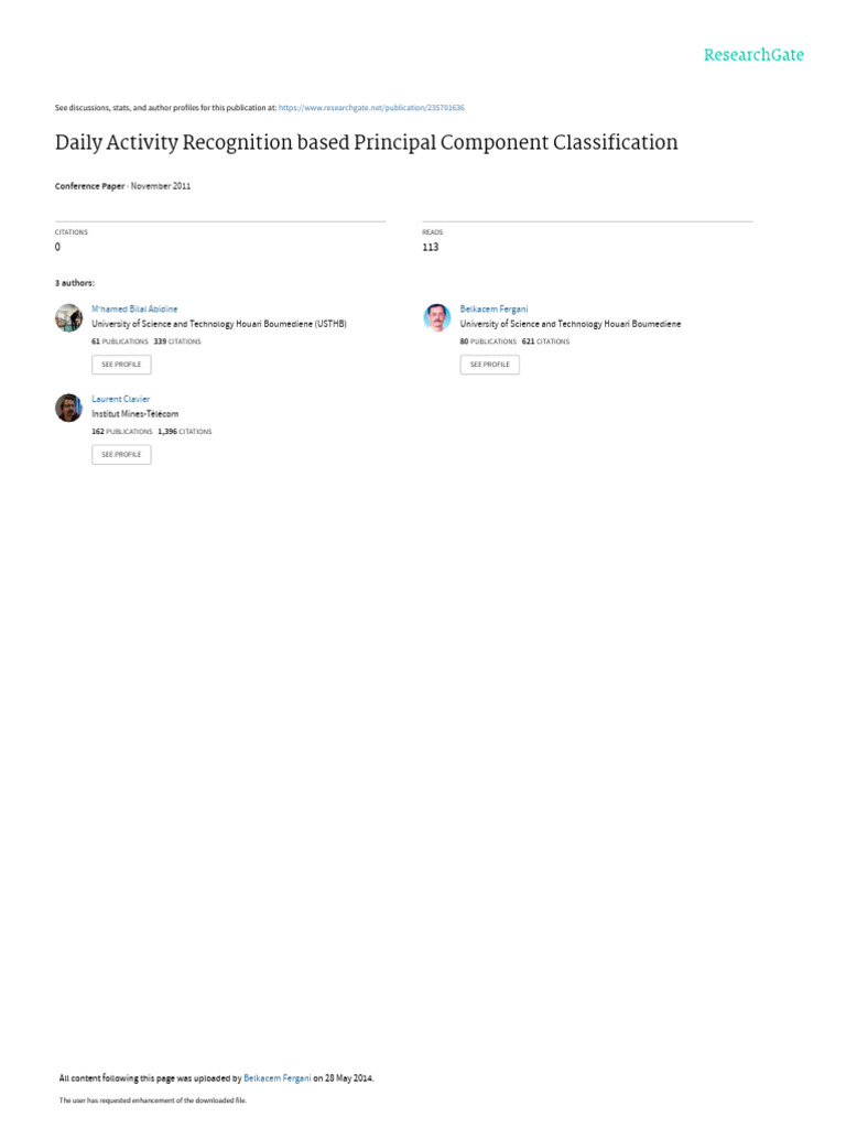 Daily Activity Recognition Based Principal Component Classification ...