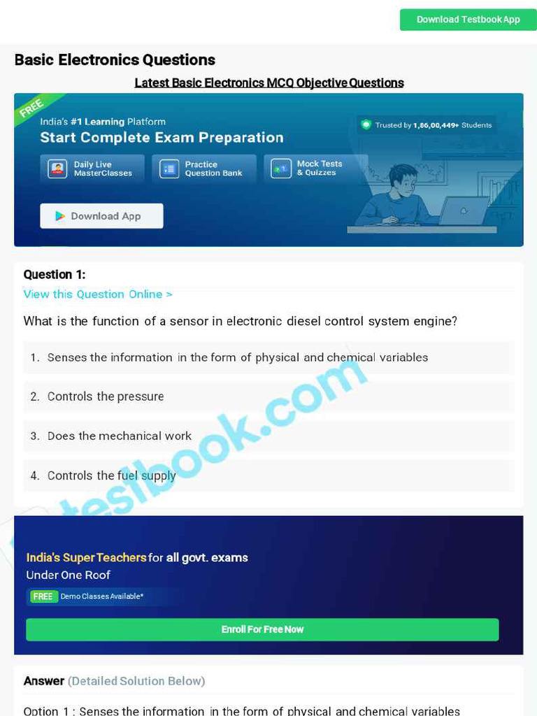 MCQ On Basic Electronics 5eea6a0b39140f30f369de84 | PDF