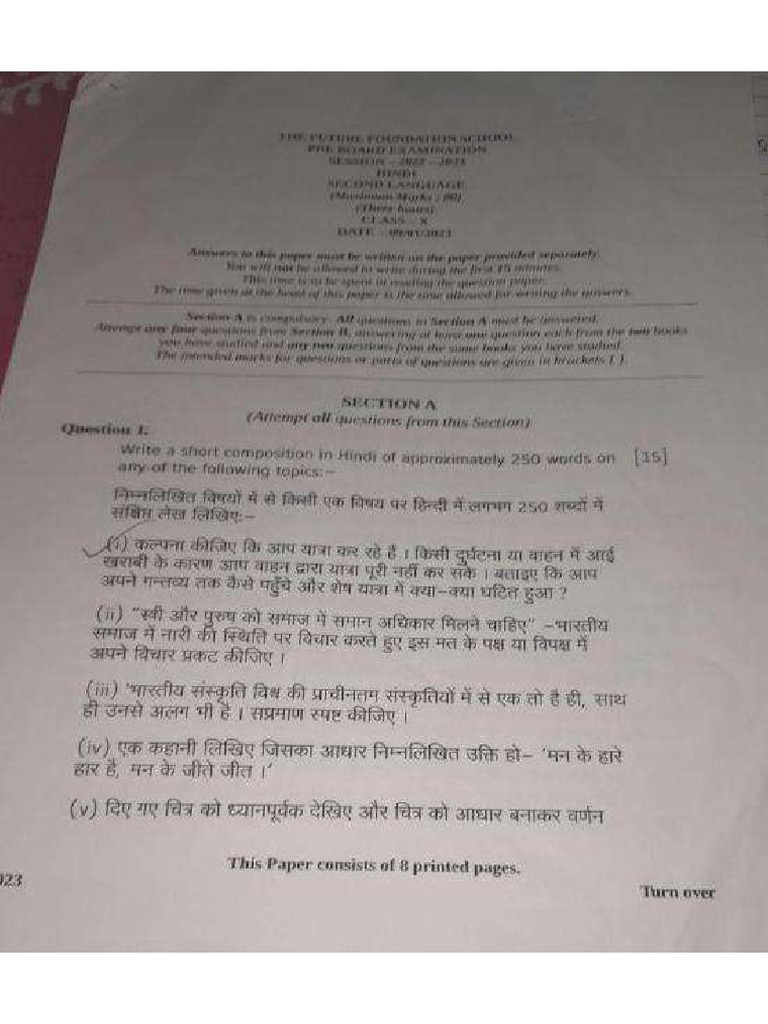 TFFS Hindi Preboard | PDF