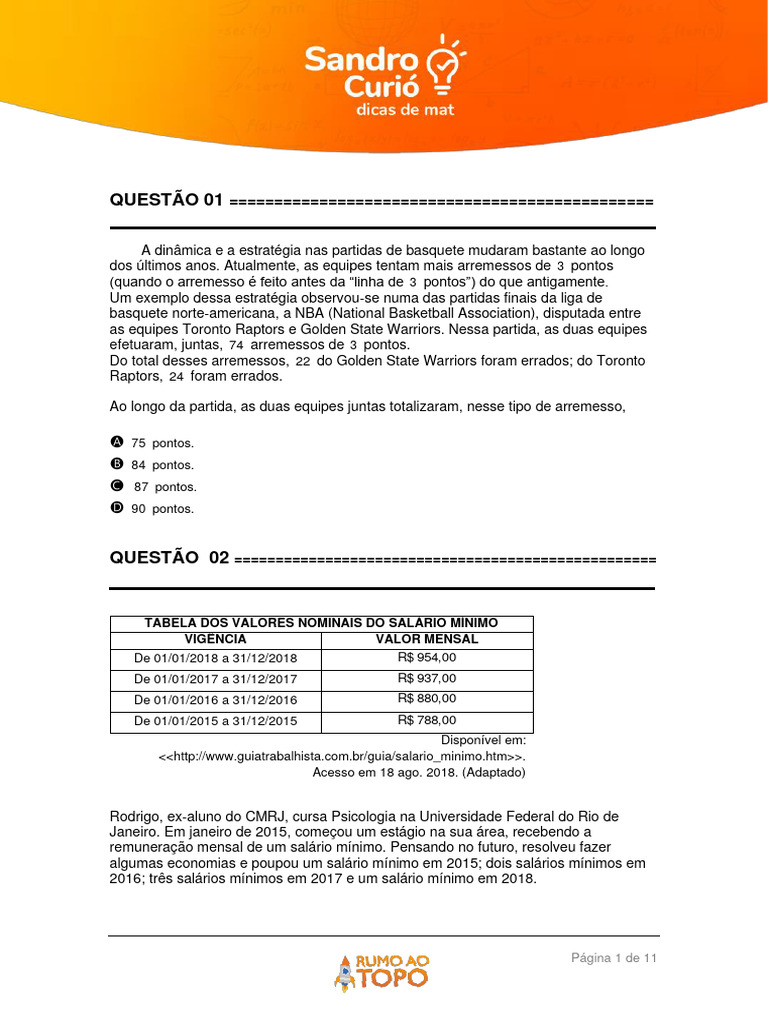 Lista de Exercícios - Módulo 1 | PDF