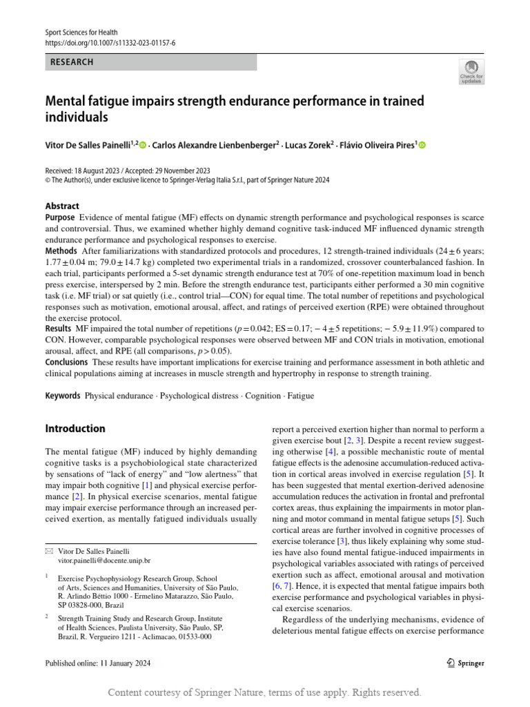 Mental Fatigue Impairs Strength Endurance Performa | PDF | Strength ...