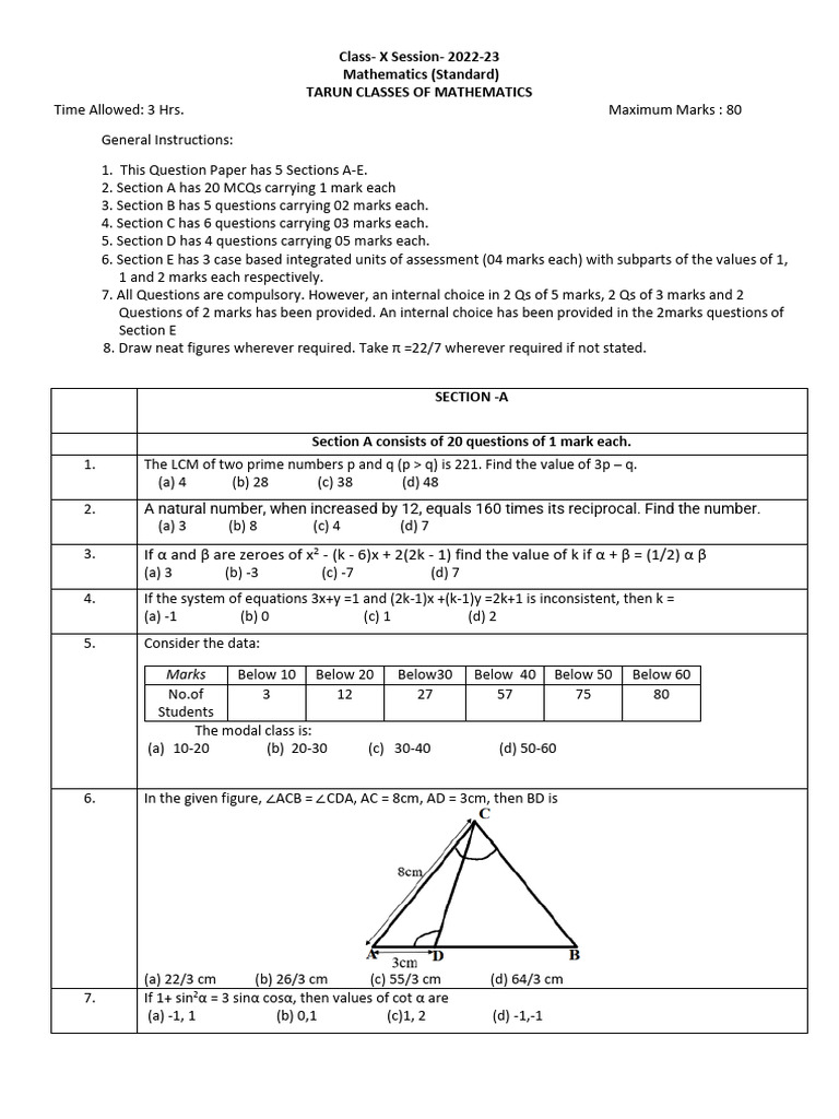 13412cbse 10th 2023 Question Paper | PDF | Triangle | Circle