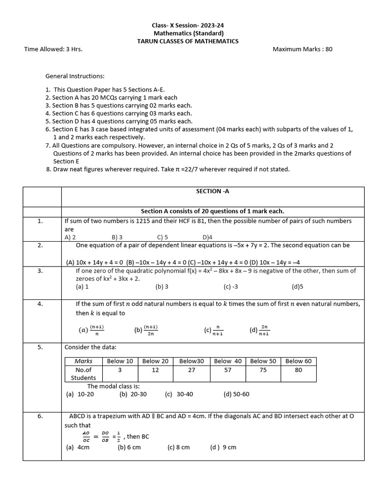 15597CBSE 10th 2023 Question Paper TCM | PDF | Circle | Area
