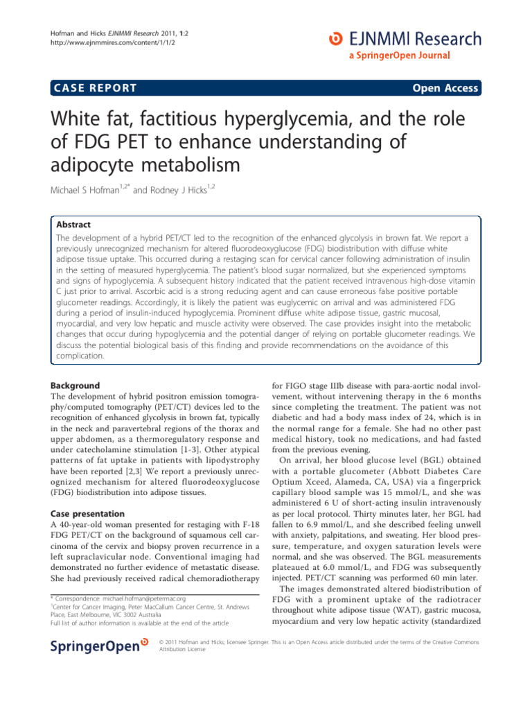 White Fat, Factitious Hyperglycemia, and The Role of FDG PET To Enhance ...