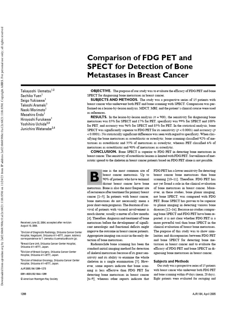 Uematsu Et Al 2012 Comparison of FDG Pet and Spect For Detection of ...